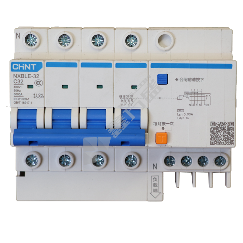 正泰 CHNT 小型漏电断路器NXBLE-32系列4P NXBLE-32 4P C32 30mA 6kA (单位:块)-融创集采商城