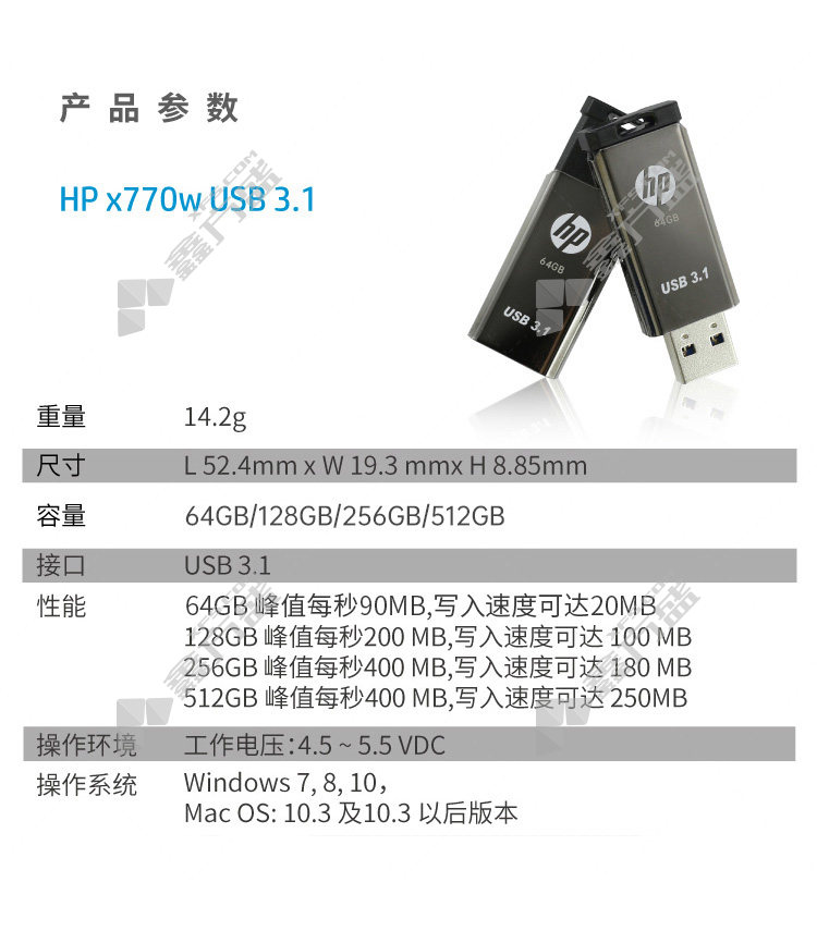 惠普 USB3.1固态级U盘 x770w 64G (单位:个)-融创集采商城