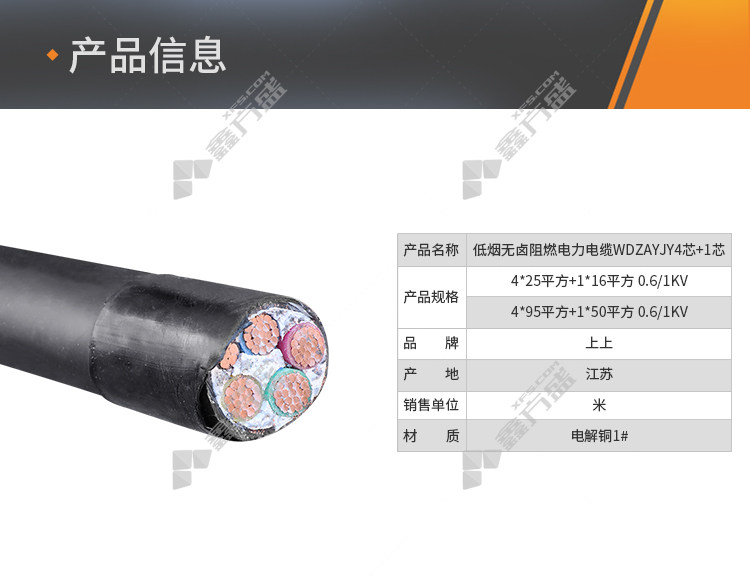 【上上 低烟无卤阻燃电力电缆WDZA-YJY多少钱】4*2.5+1*1.5平方-鑫方盛