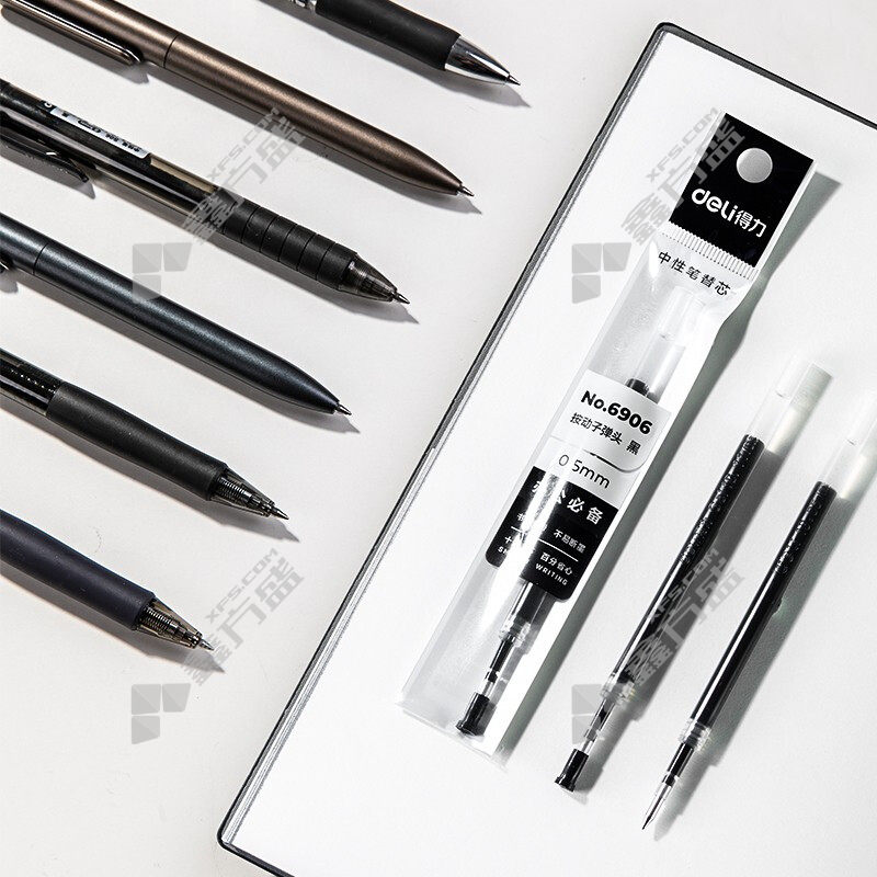 得力deli 黑色签字笔专用中性笔芯6906按压式签字笔专用 0.5mm 黑色 20支/盒黑0.5mm (单位:盒)-融创集采商城