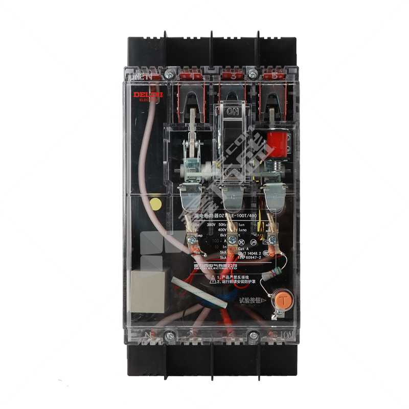 德力西DELIXI 透明塑壳漏电断路器DZ15LE-4901 DZ15LE-100T/4901 63A 15MA 透明 非延
