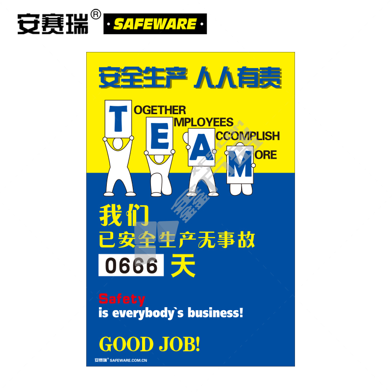安赛瑞 30002 安全生产天数记录牌 30002 60×90cm 安全生产人人有责 单位张 融创集采商城